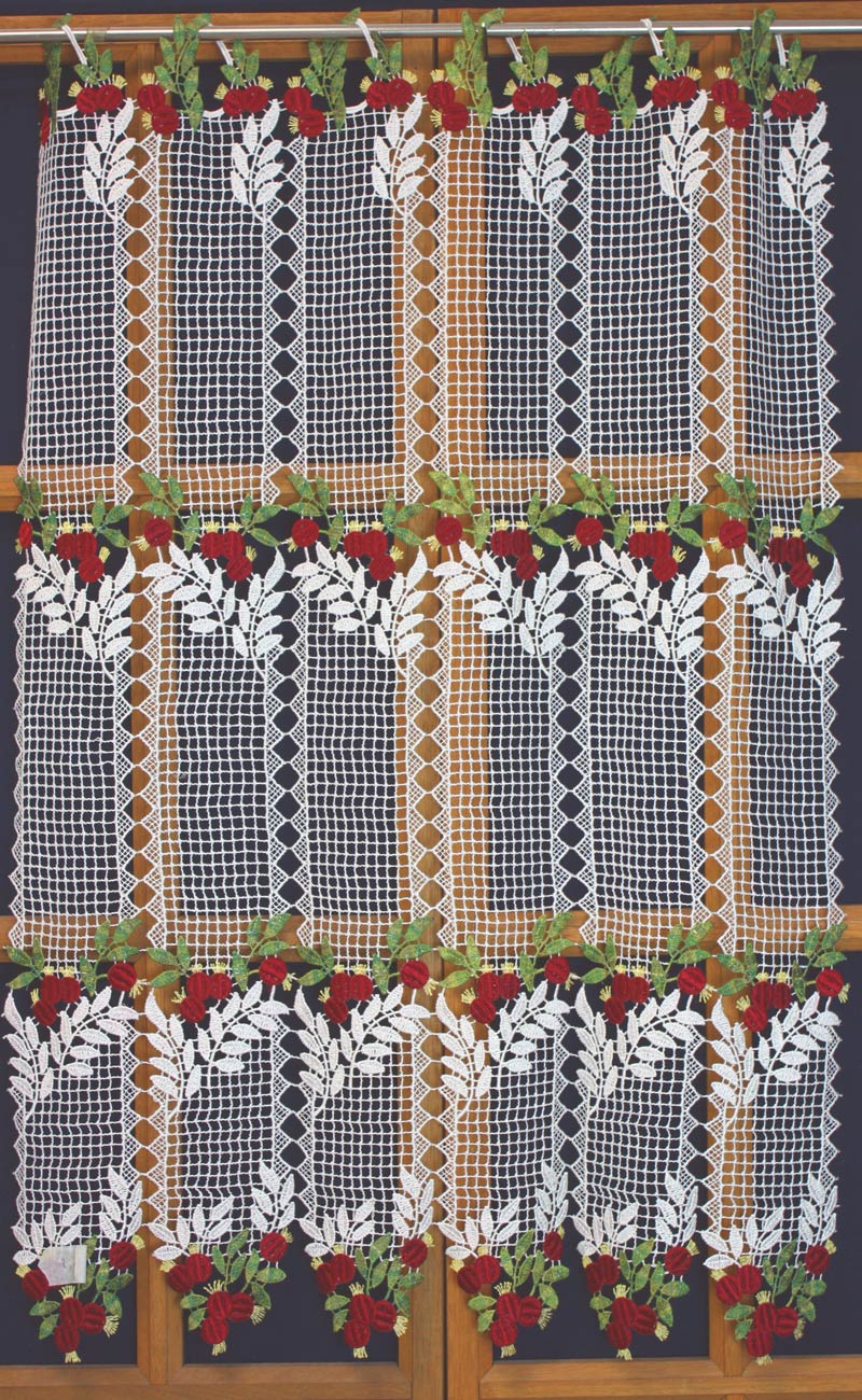 Brise-Bise baies couleur rouge en macramé brodé